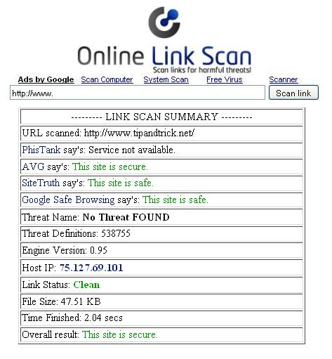 Online Link Scan Helps To Identify Unsafe Webpages - Tip and Trick