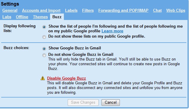 Easier Way to Edit and Disable Google Buzz - Tip and Trick